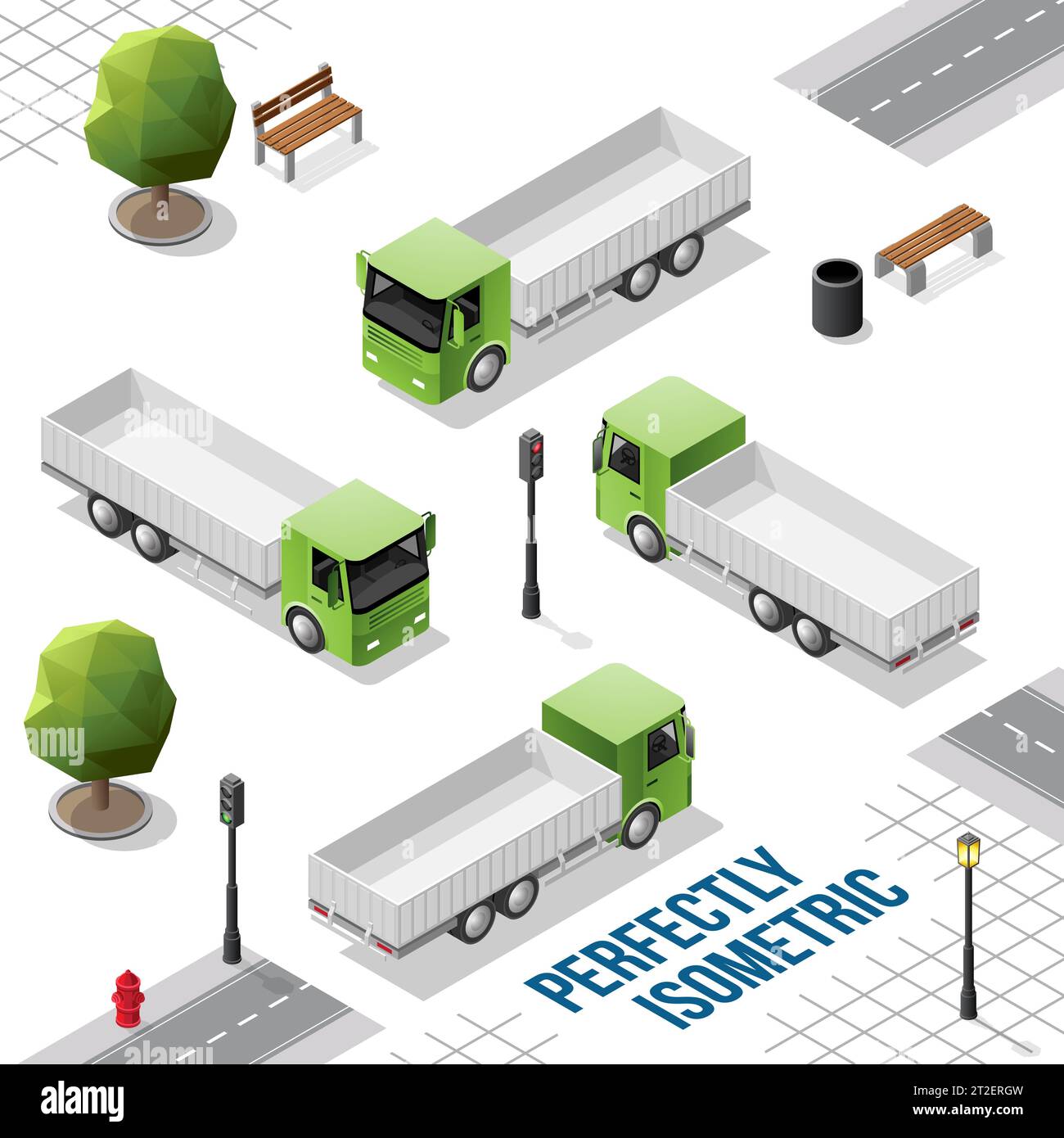 Green Isometric Truck from the Front Back Right and Left Views isolated ...