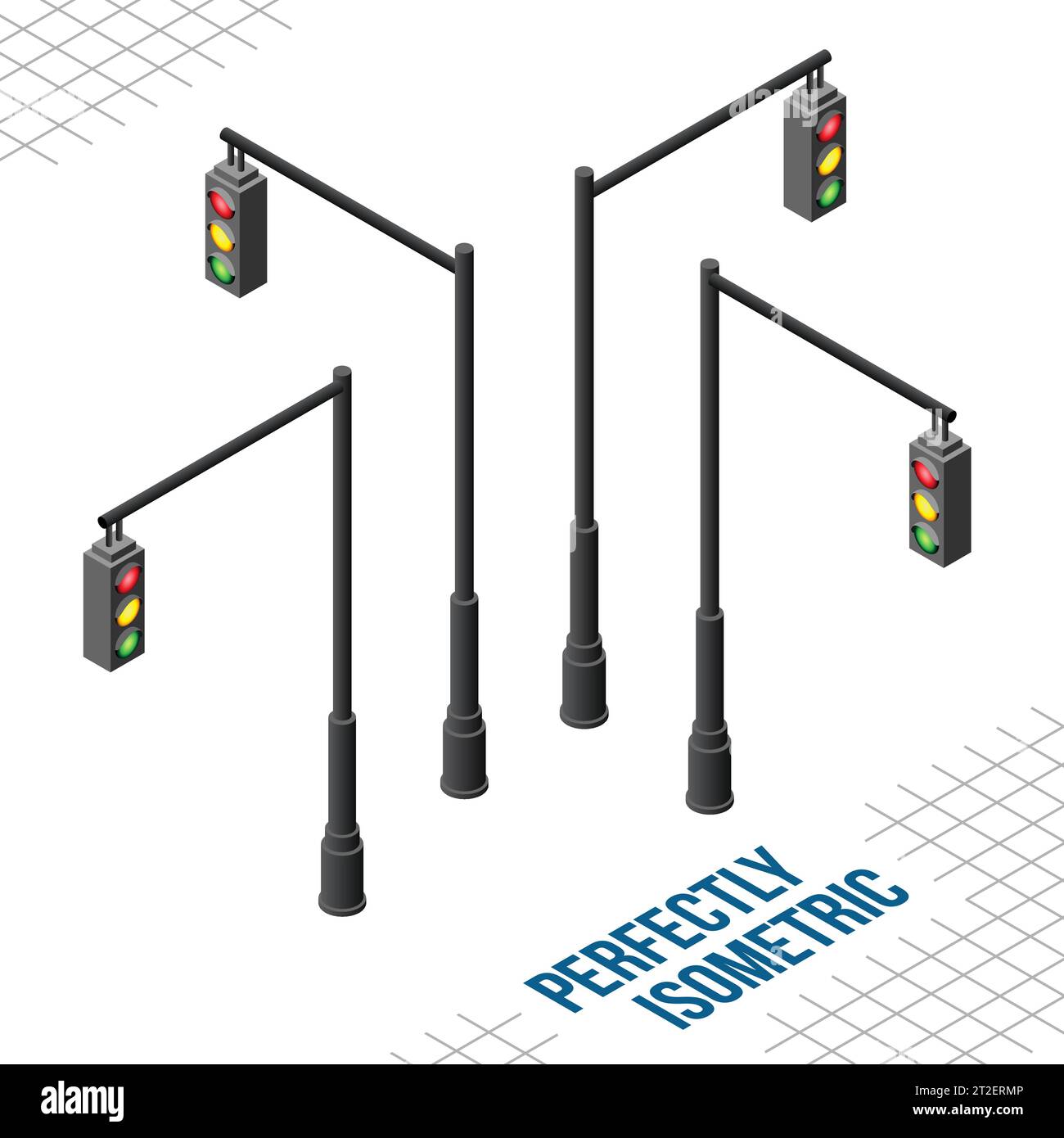 Isometric 4 Hanging Traffic Lights isolated on a White Background Stock ...
