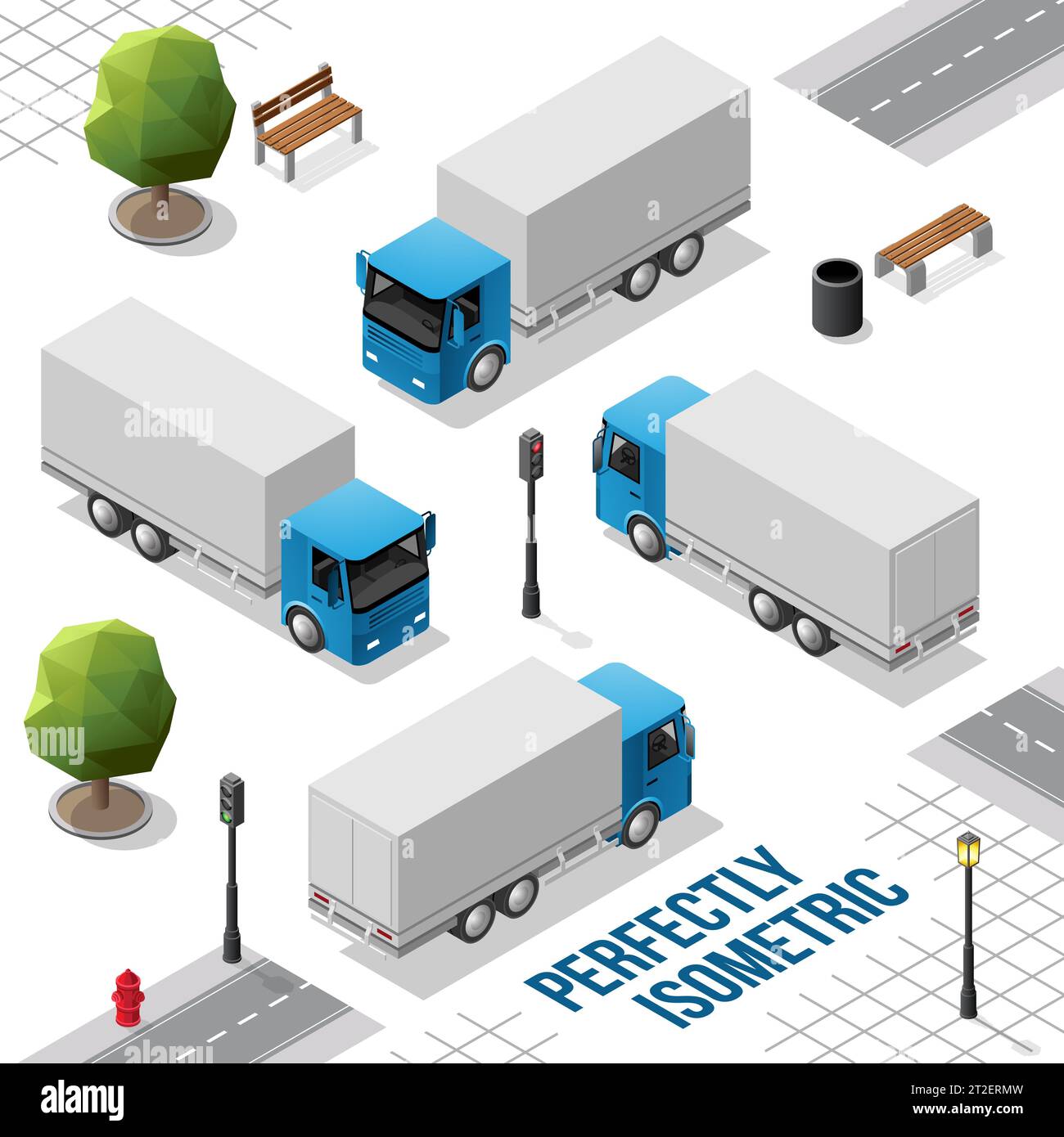 Dark Blue Isometric Big Truck from the Front Back Right and Left Views ...