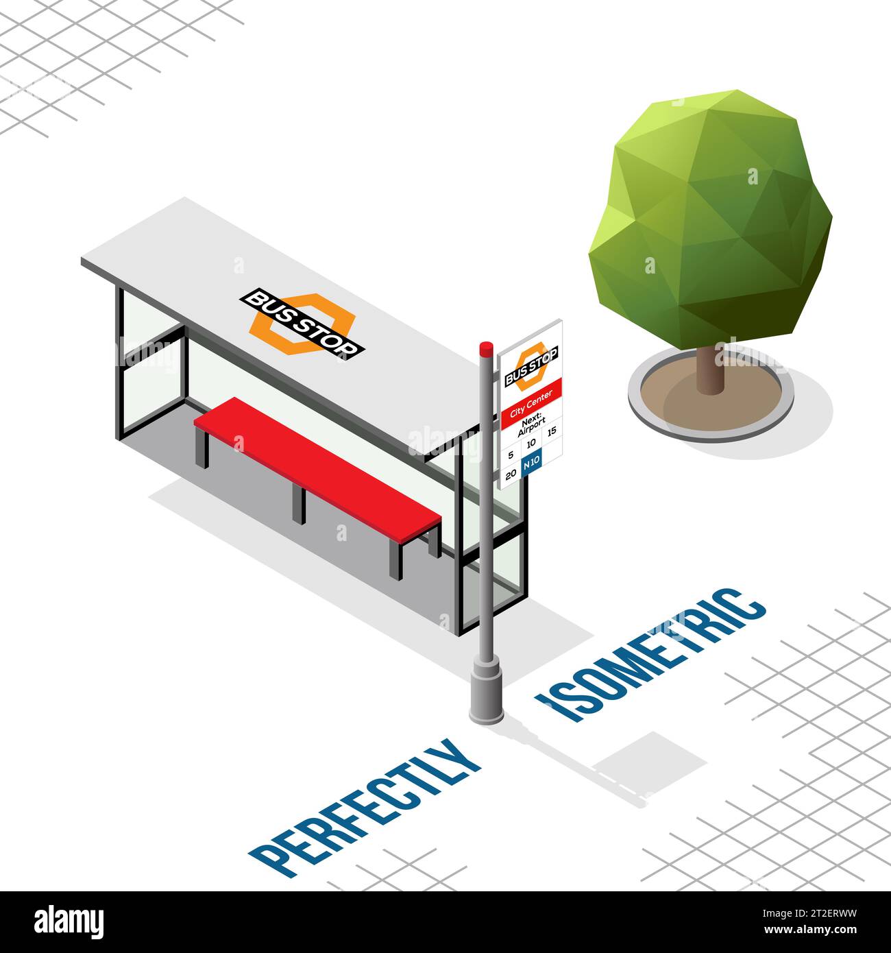 Isometric Bus Stop Facing Left with a Tree isolated on a White ...