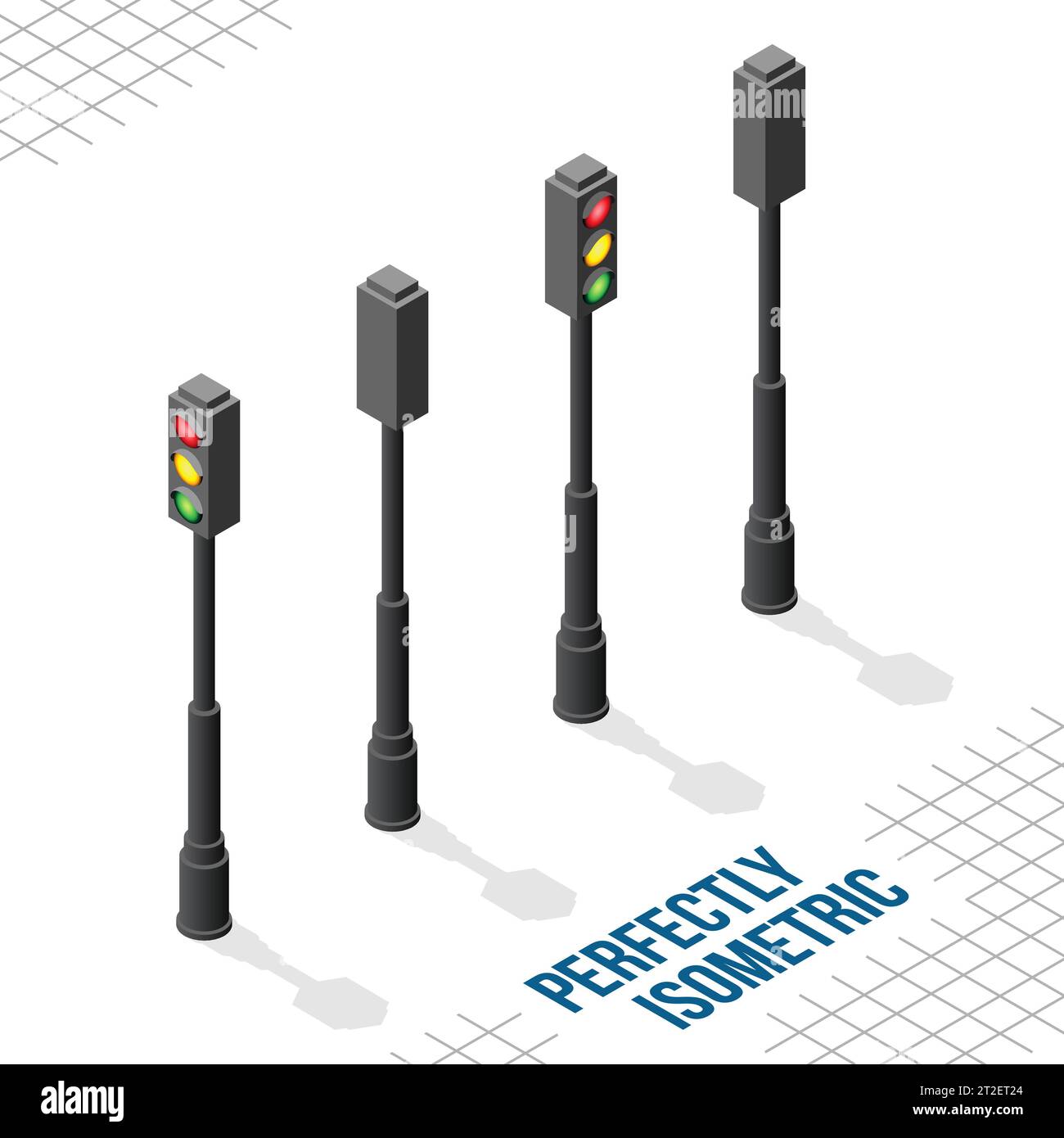Isometric 4 Traffic Light Posts isolated on a White Background Stock ...