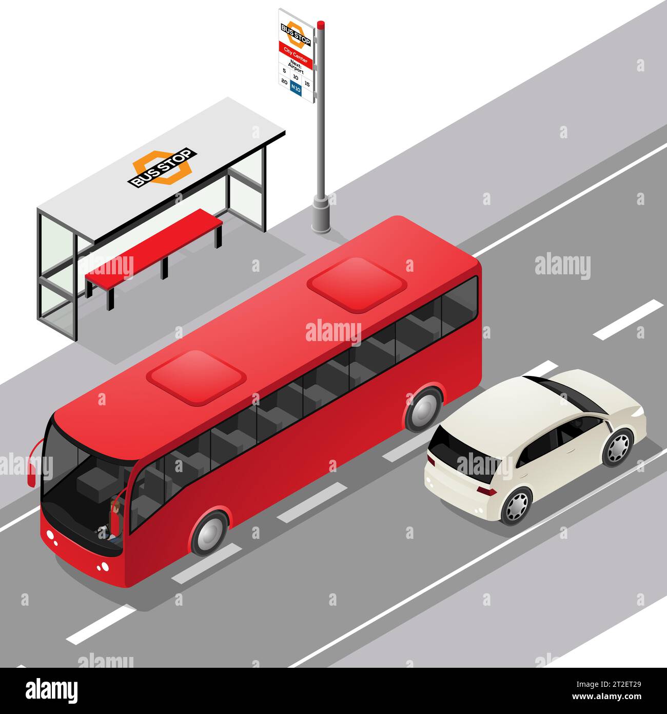 Isometric Bus Stop and Road Facing Right isolated on a White Background ...