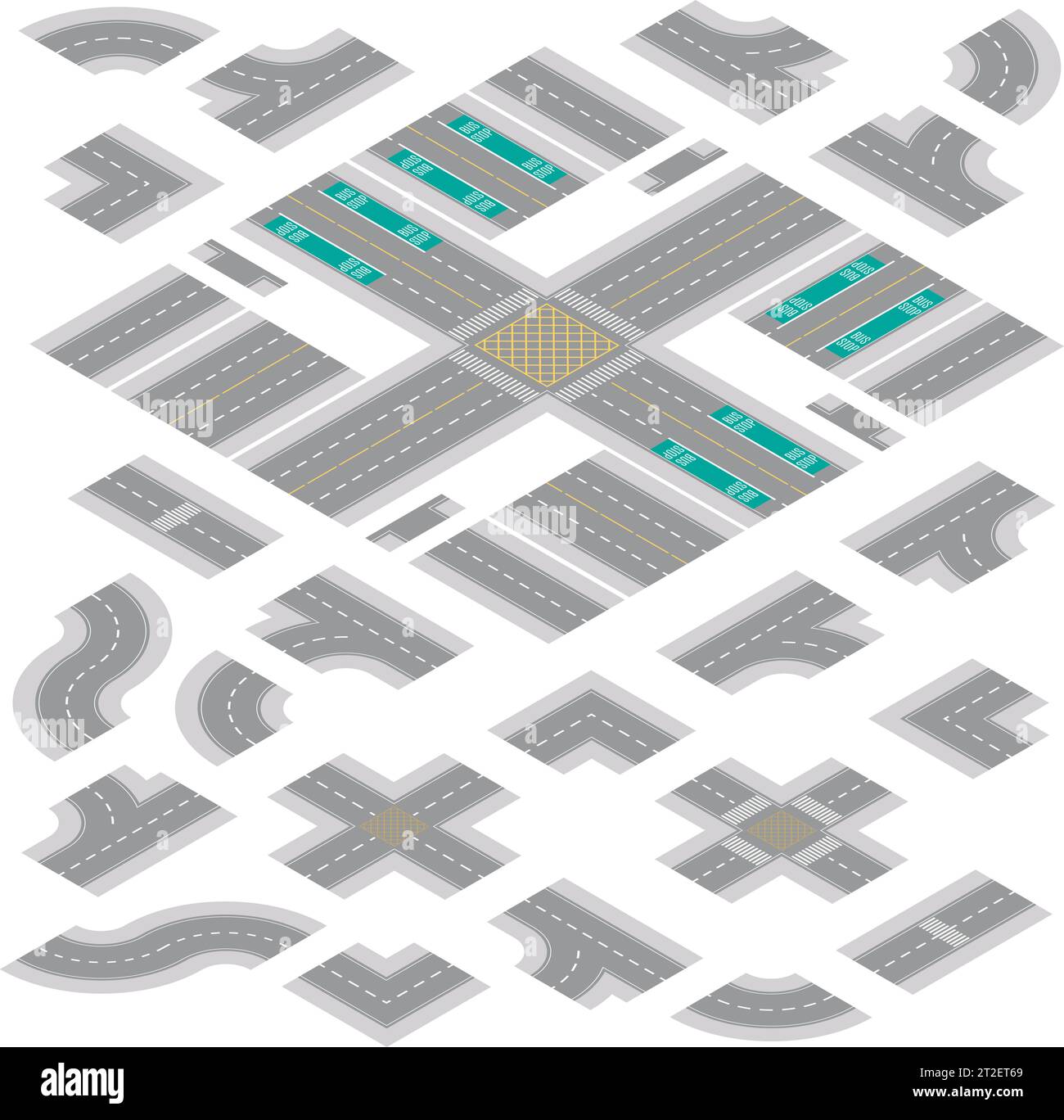 Isometric Light Grey Main Street and Road Building Kit isolated on a ...