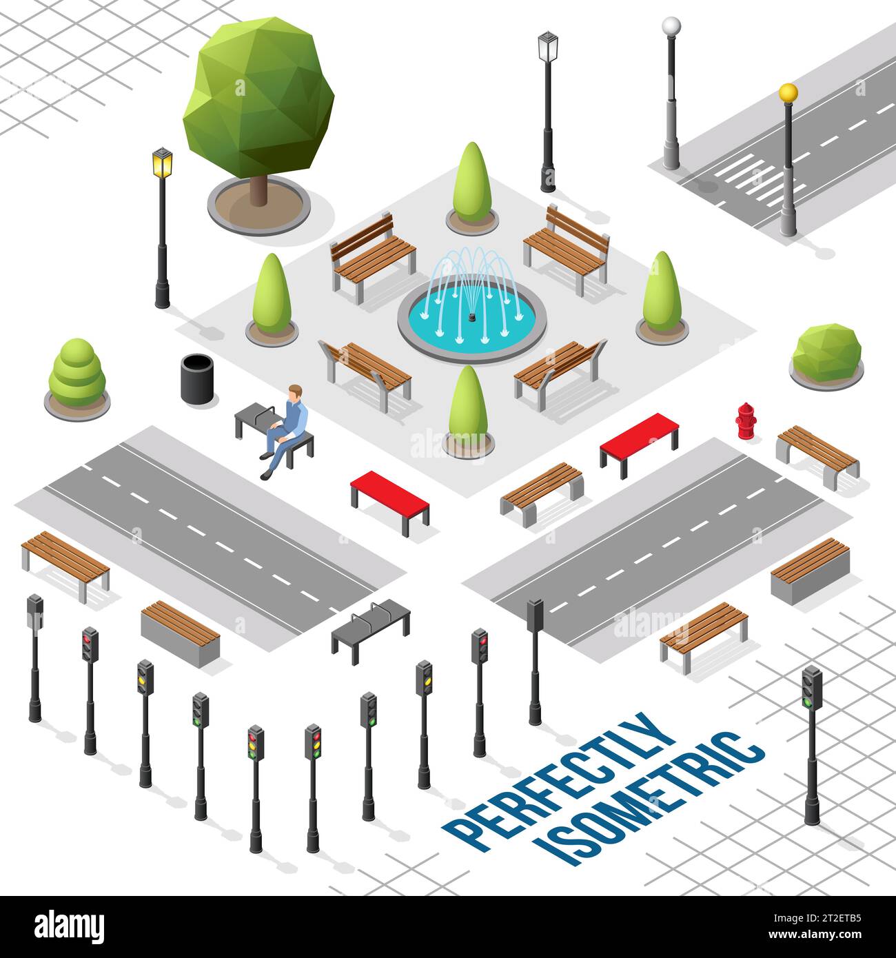 Isometric Outdoor Objects and Street Elements isolated on a White ...