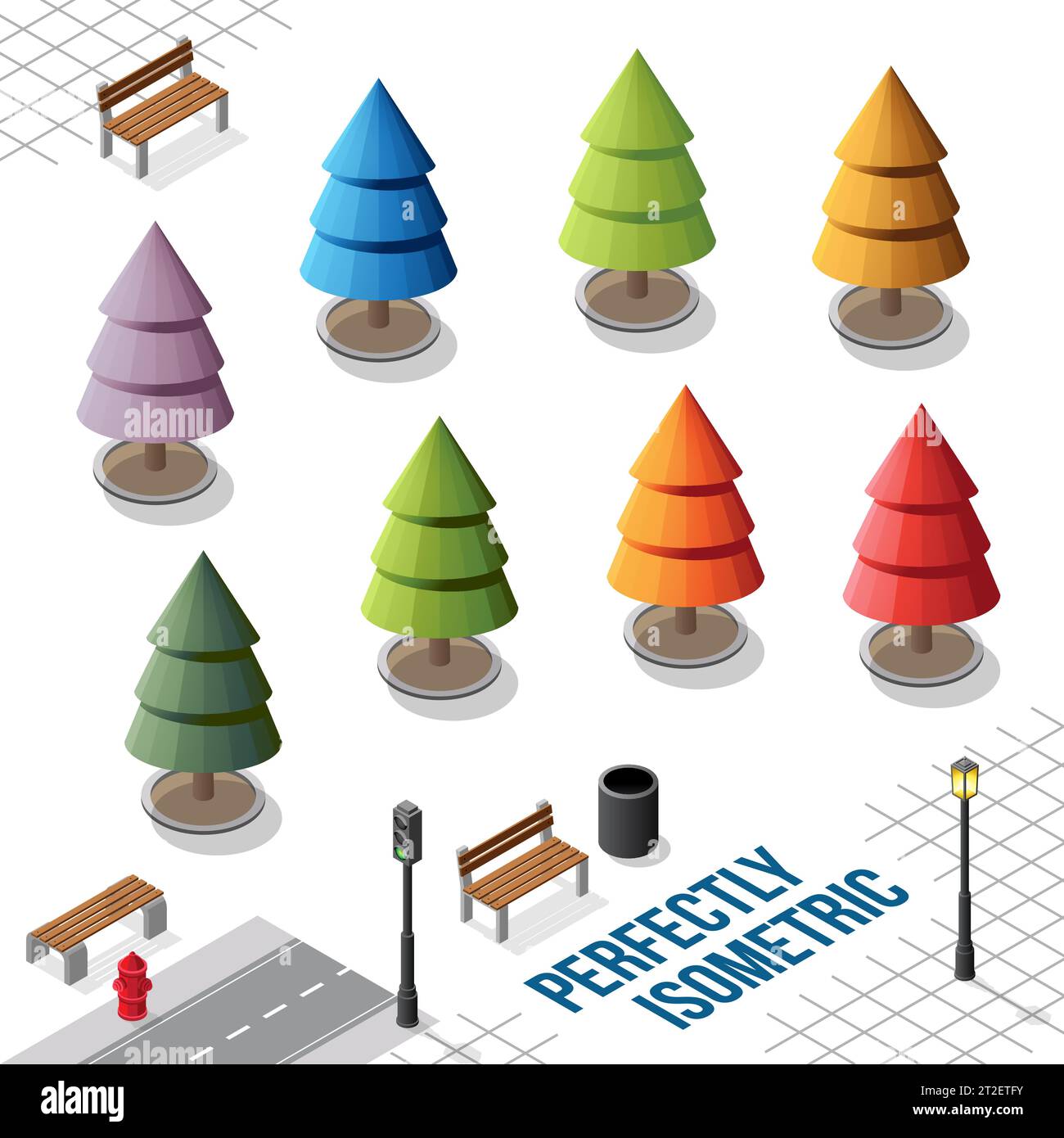 Isometric Trees Set 4 isolated on a White Background Stock Vector Image ...