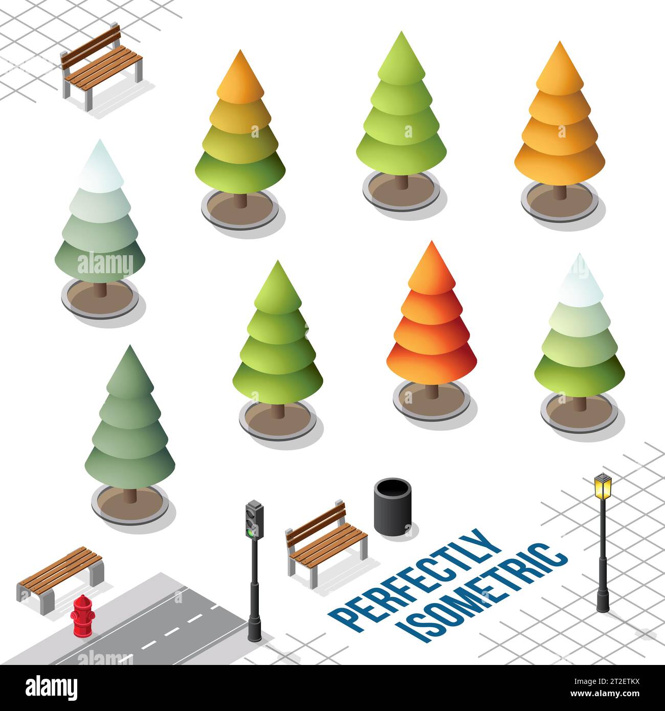 Isometric Trees Set 6 isolated on a White Background Stock Vector Image ...