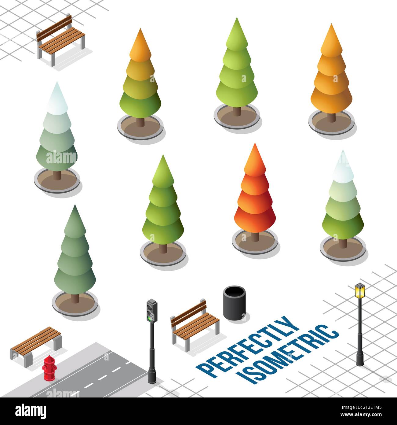 Isometric Trees Set 16 isolated on a White Background Stock Vector ...
