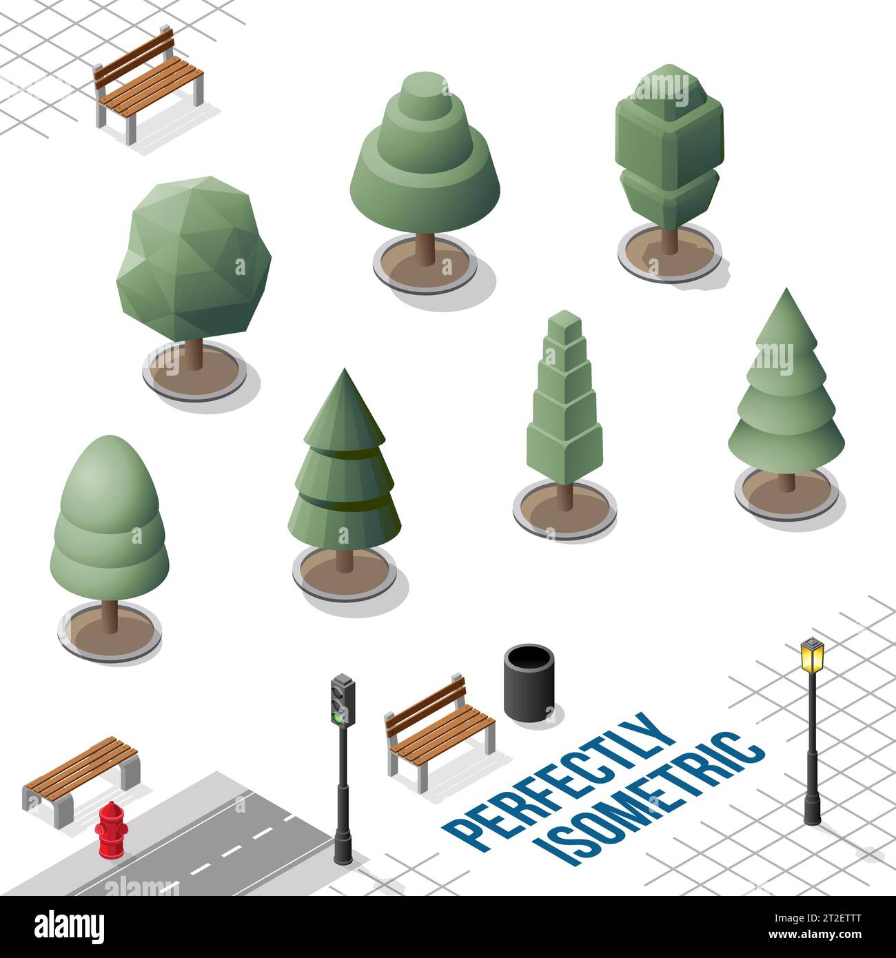 Isometric Trees Set 25 isolated on a White Background Stock Vector ...