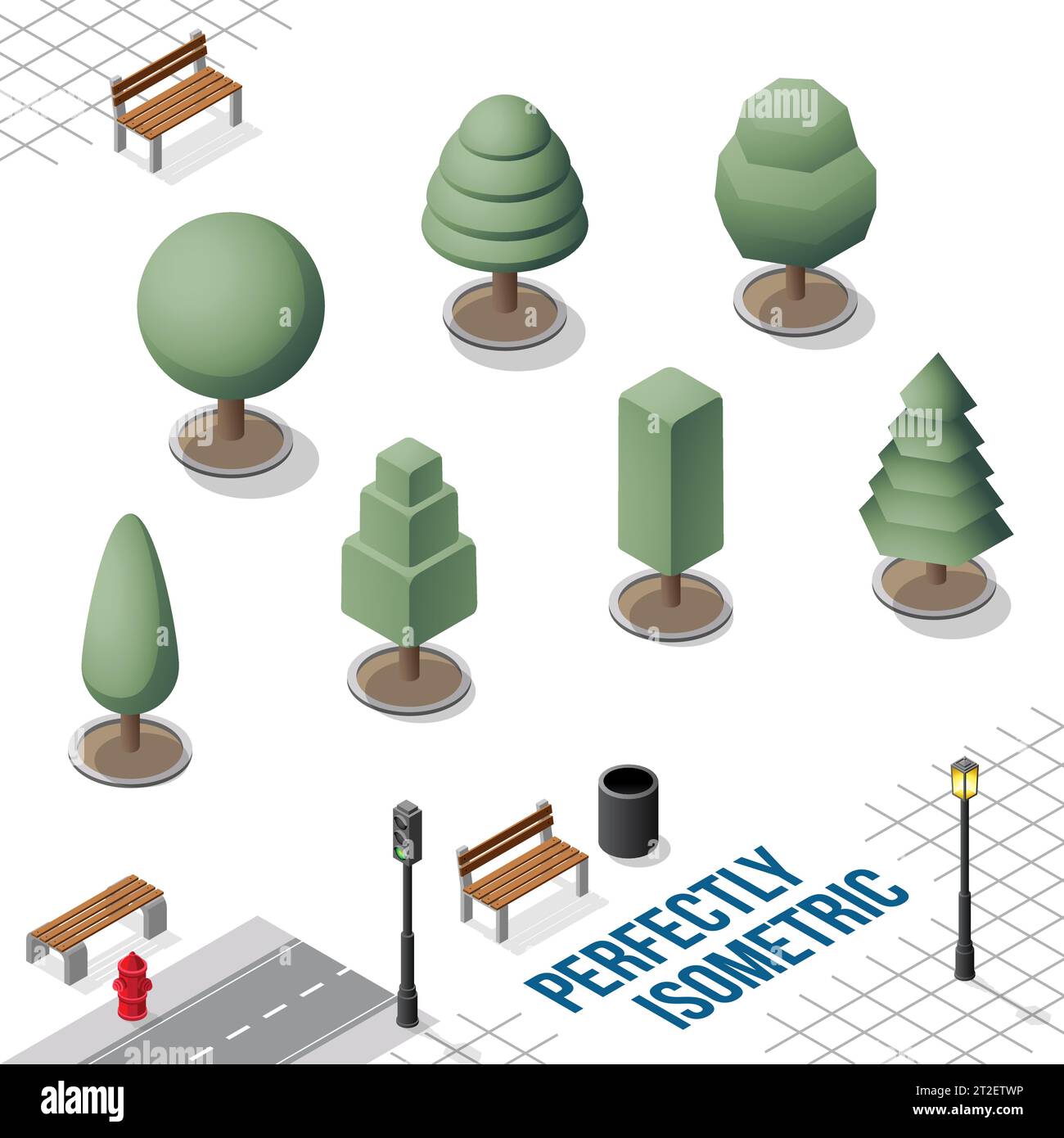 Isometric Trees Set 33 isolated on a White Background Stock Vector ...