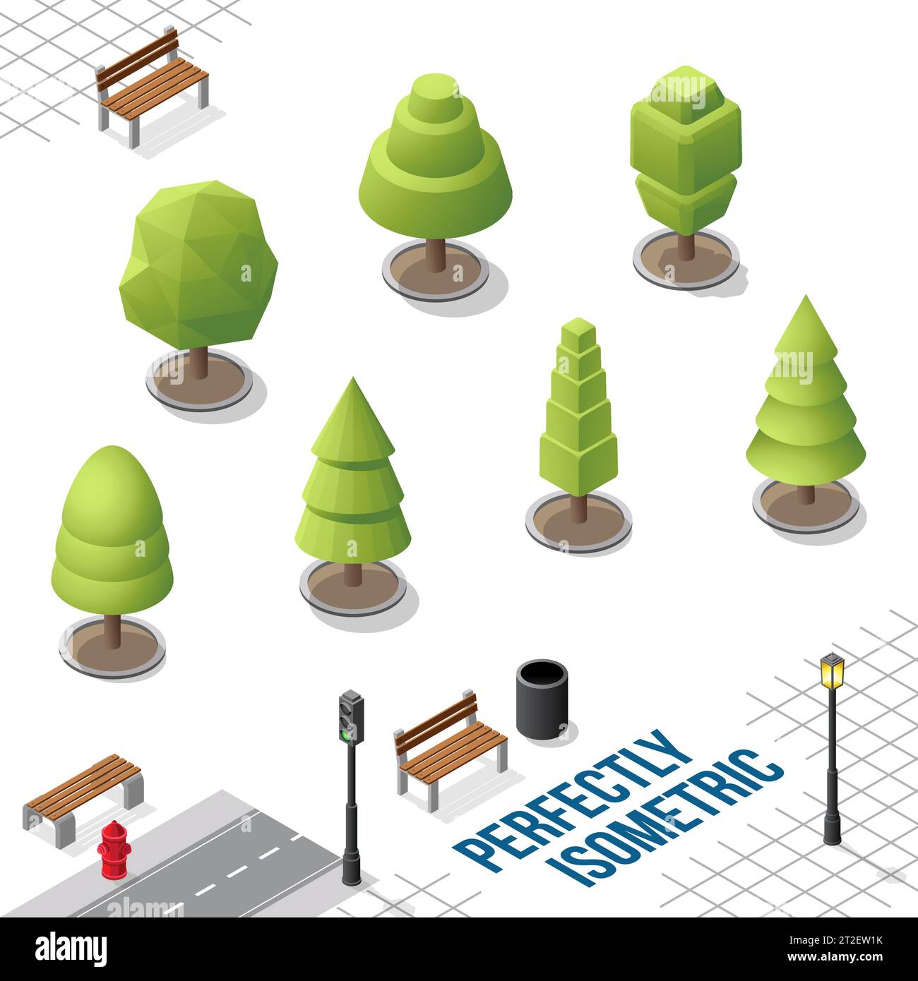Isometric Trees Set 22 isolated on a White Background Stock Vector ...