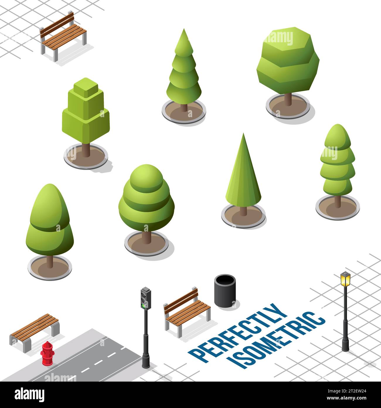 Isometric Trees Set 39 isolated on a White Background Stock Vector ...