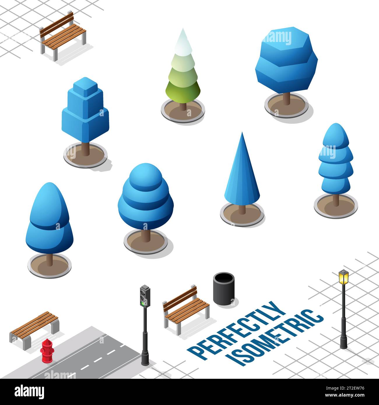 Isometric Trees Set 45 isolated on a White Background Stock Vector ...