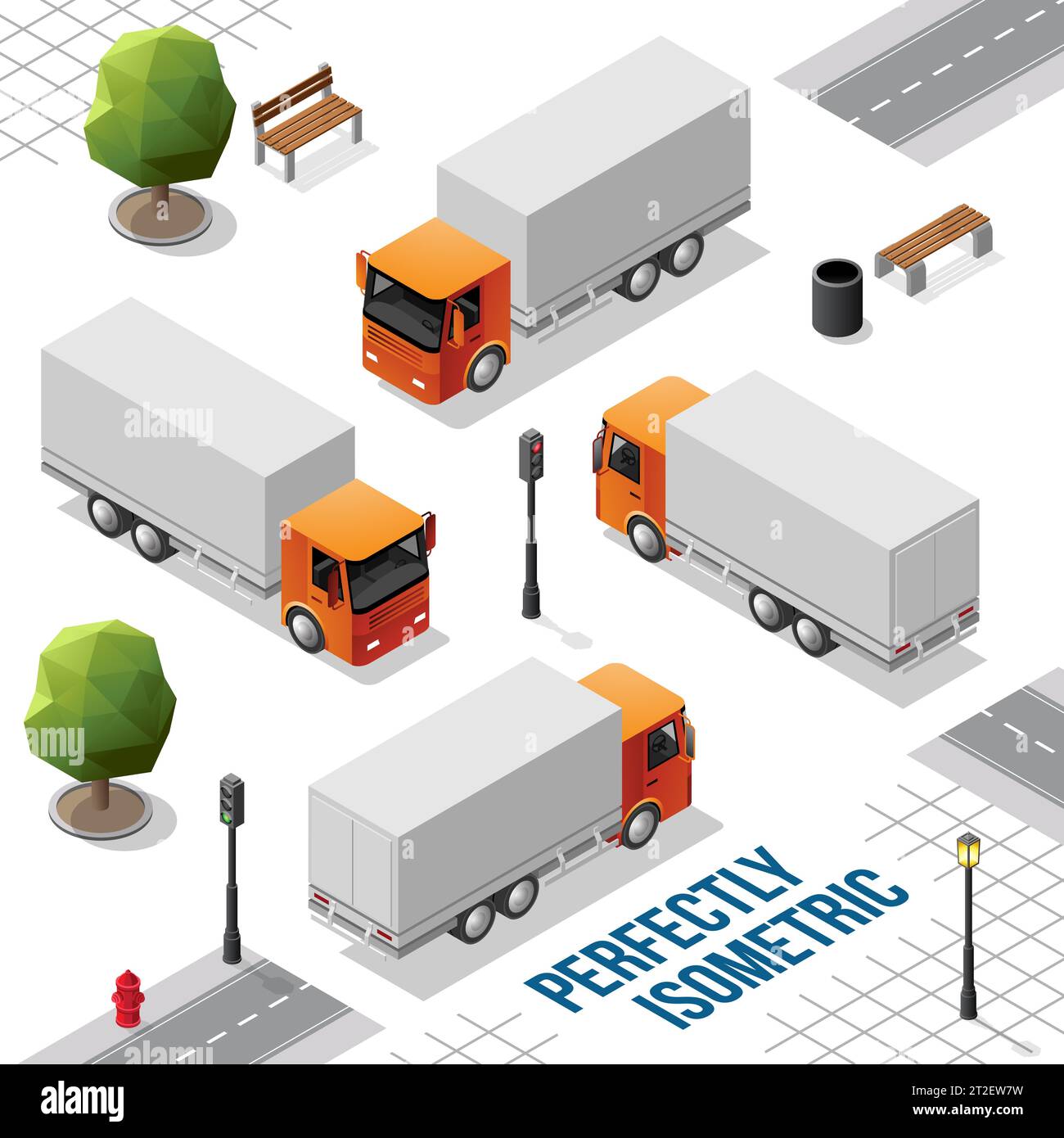 Orange Isometric Big Truck from the Front Back Right and Left Views ...