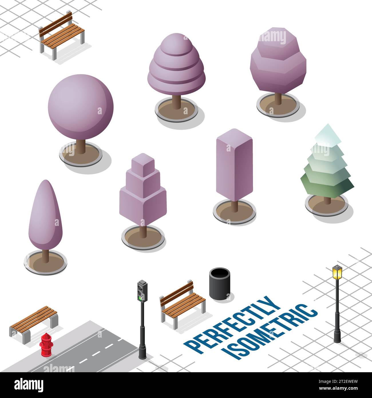 Isometric Trees Set 36 isolated on a White Background Stock Vector ...