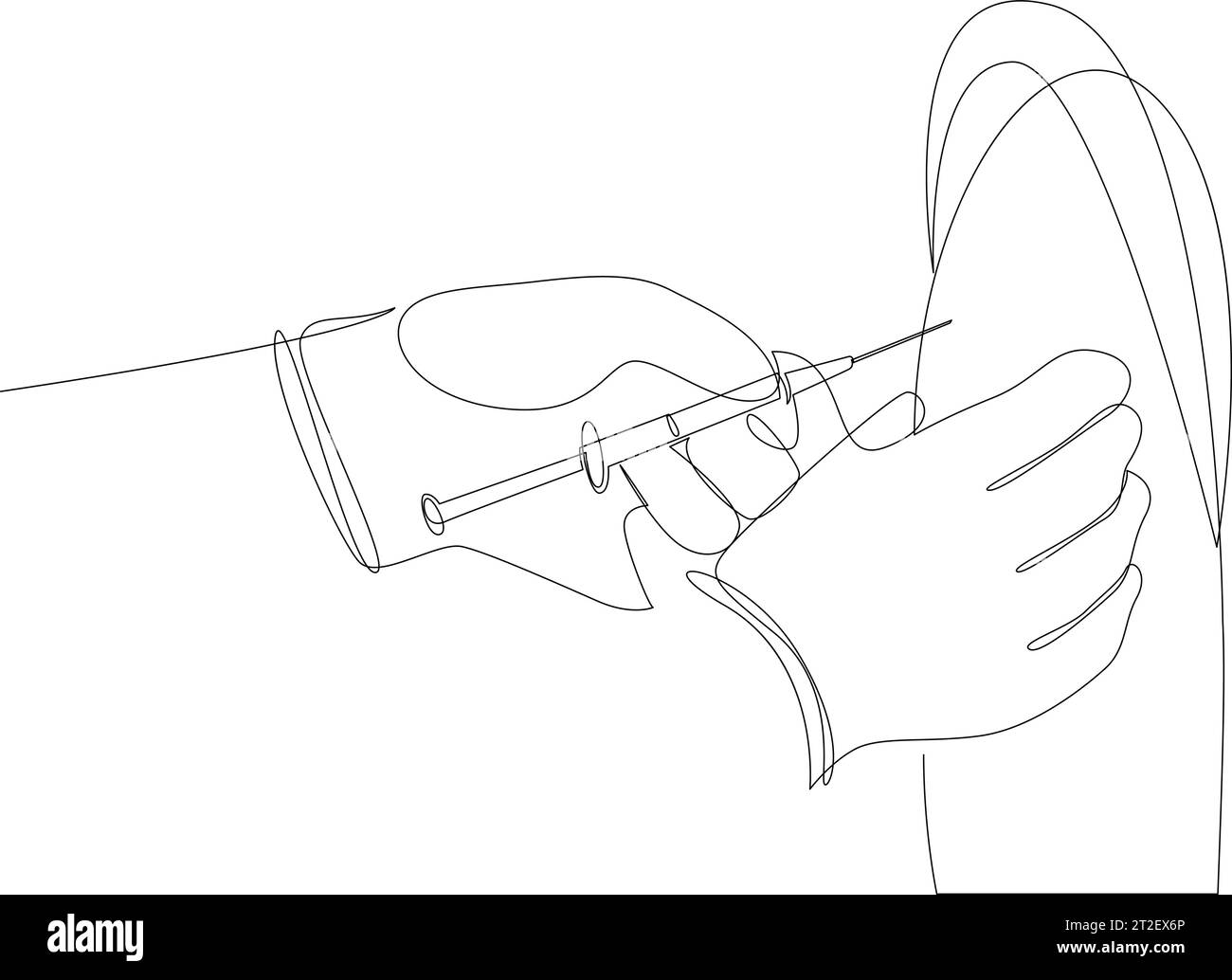 Continuous line drawing of a gloved hands of doctor doing vaccination ...