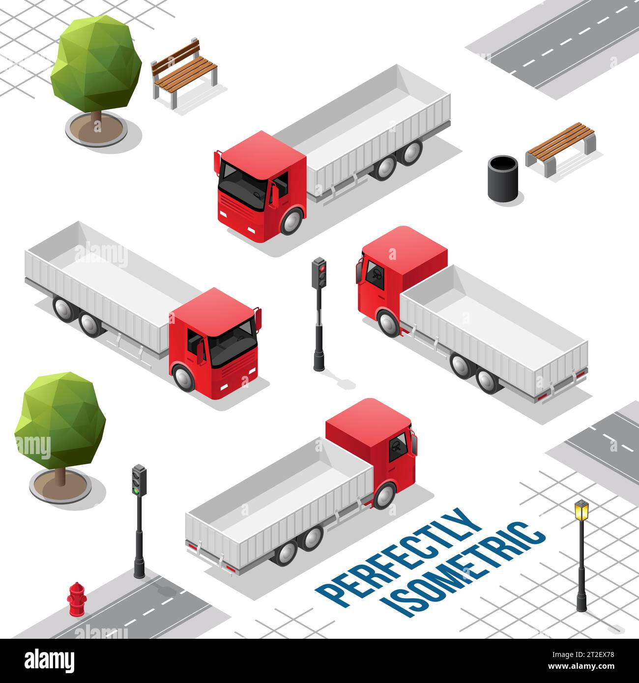 Red Isometric Truck from the Front Back Right and Left Views isolated ...