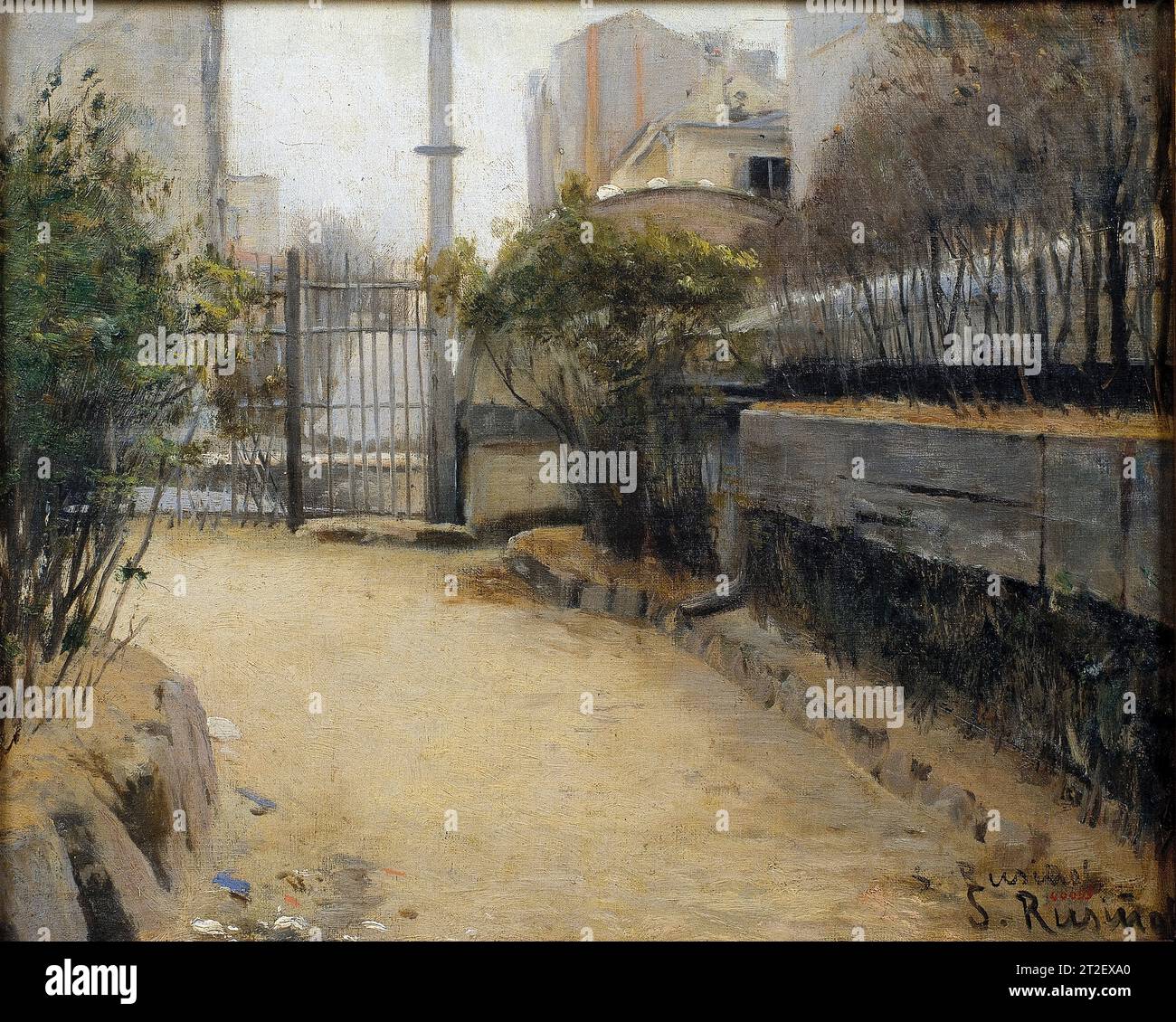 Santiago Rusinol, Garden of Montmartre, landscape painting in oil on ...
