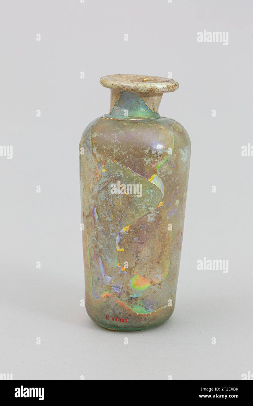 Glass cylindrical bottle Roman late 1st–2nd century CE Translucent pale ...