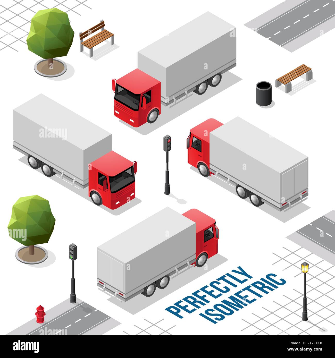 Red Isometric Big Truck from the Front Back Right and Left Views ...