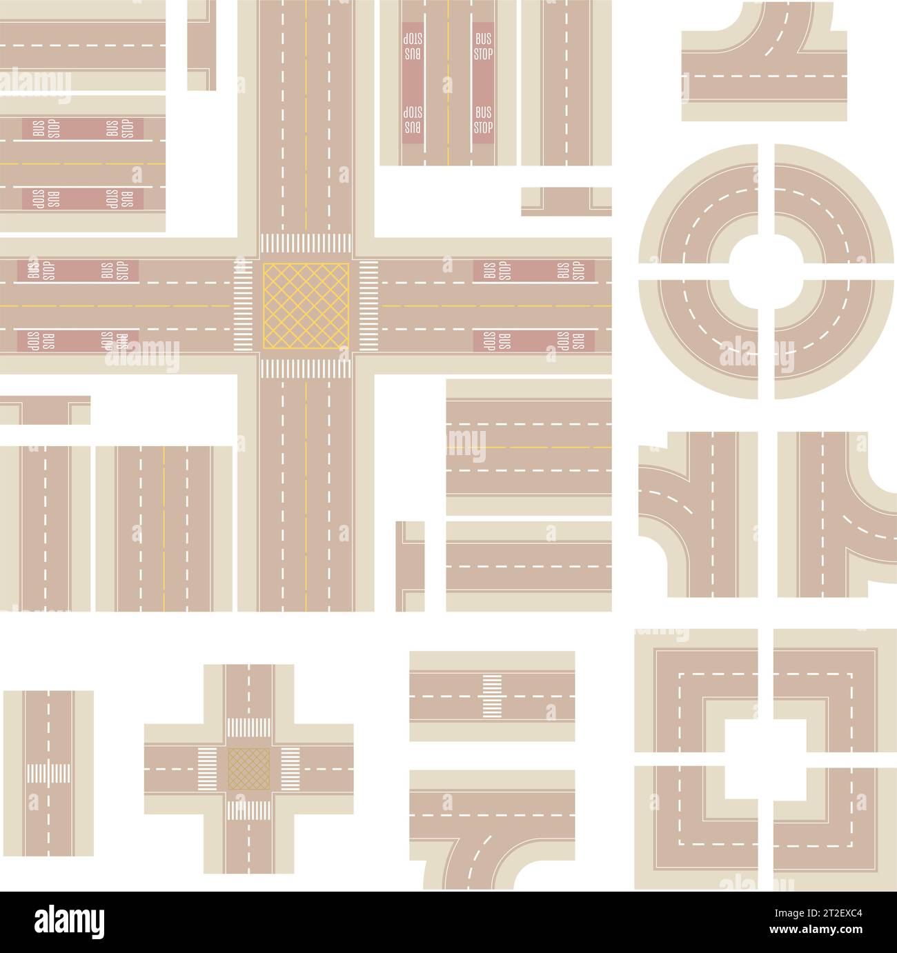 Top Down Light Brown Main Street and Road Building Kit isolated on a ...