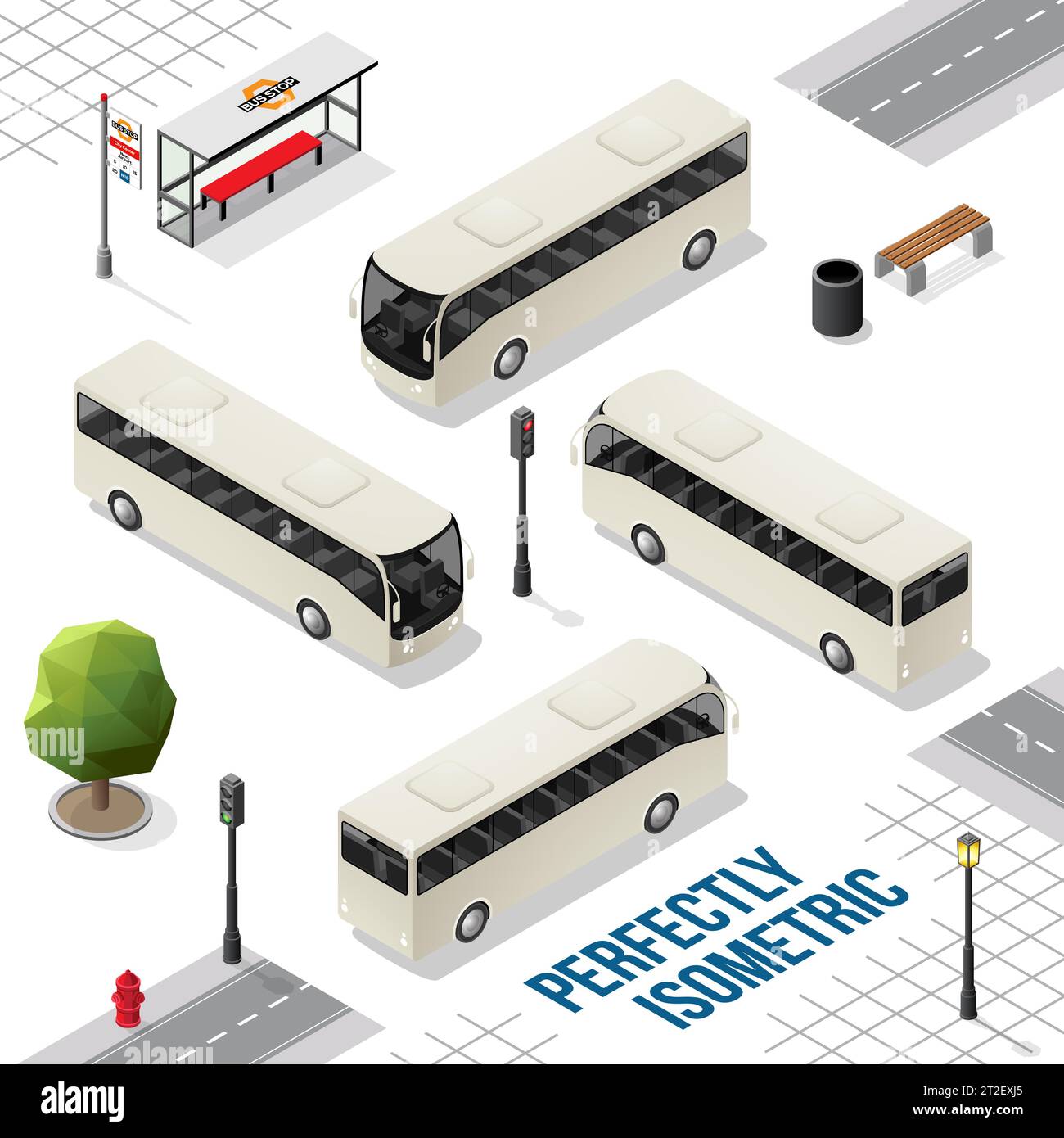 White Isometric Bus from the Front Back Right and Left isolated on ...