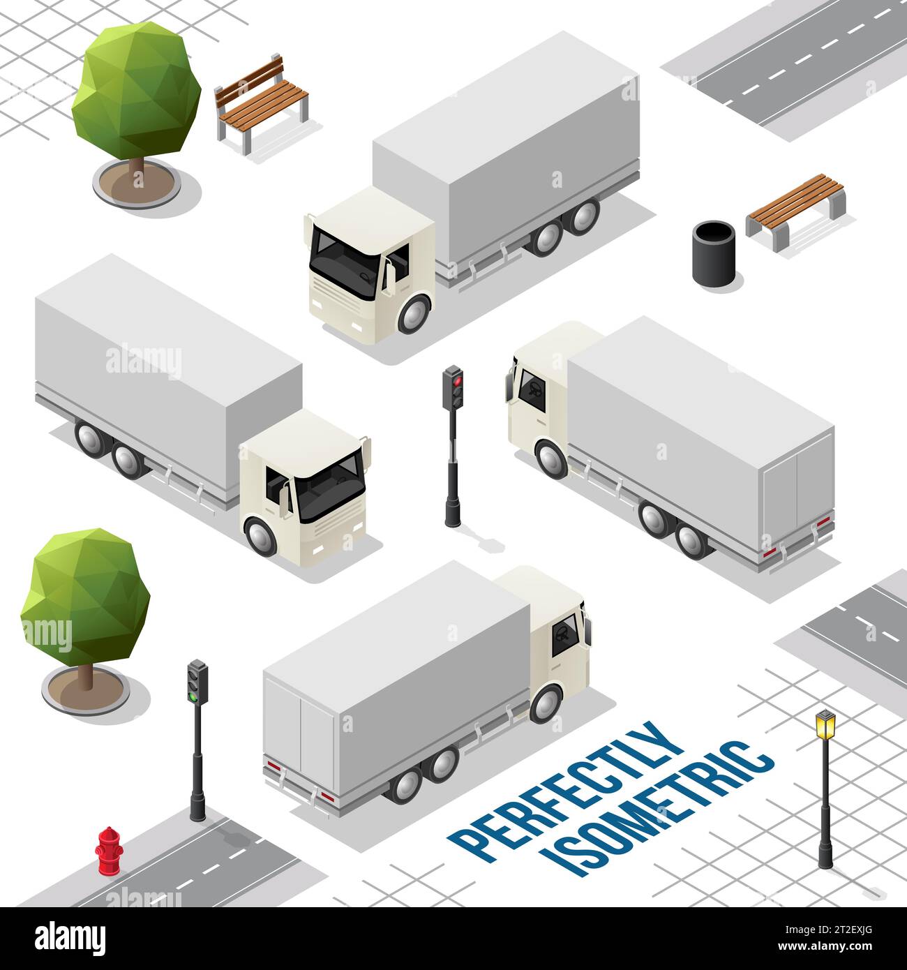 White Isometric Big Truck from the Front Back Right and Left Views ...