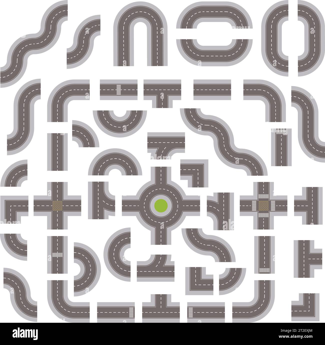 Top Down Grey Road Building Kit isolated on a White Background Stock ...