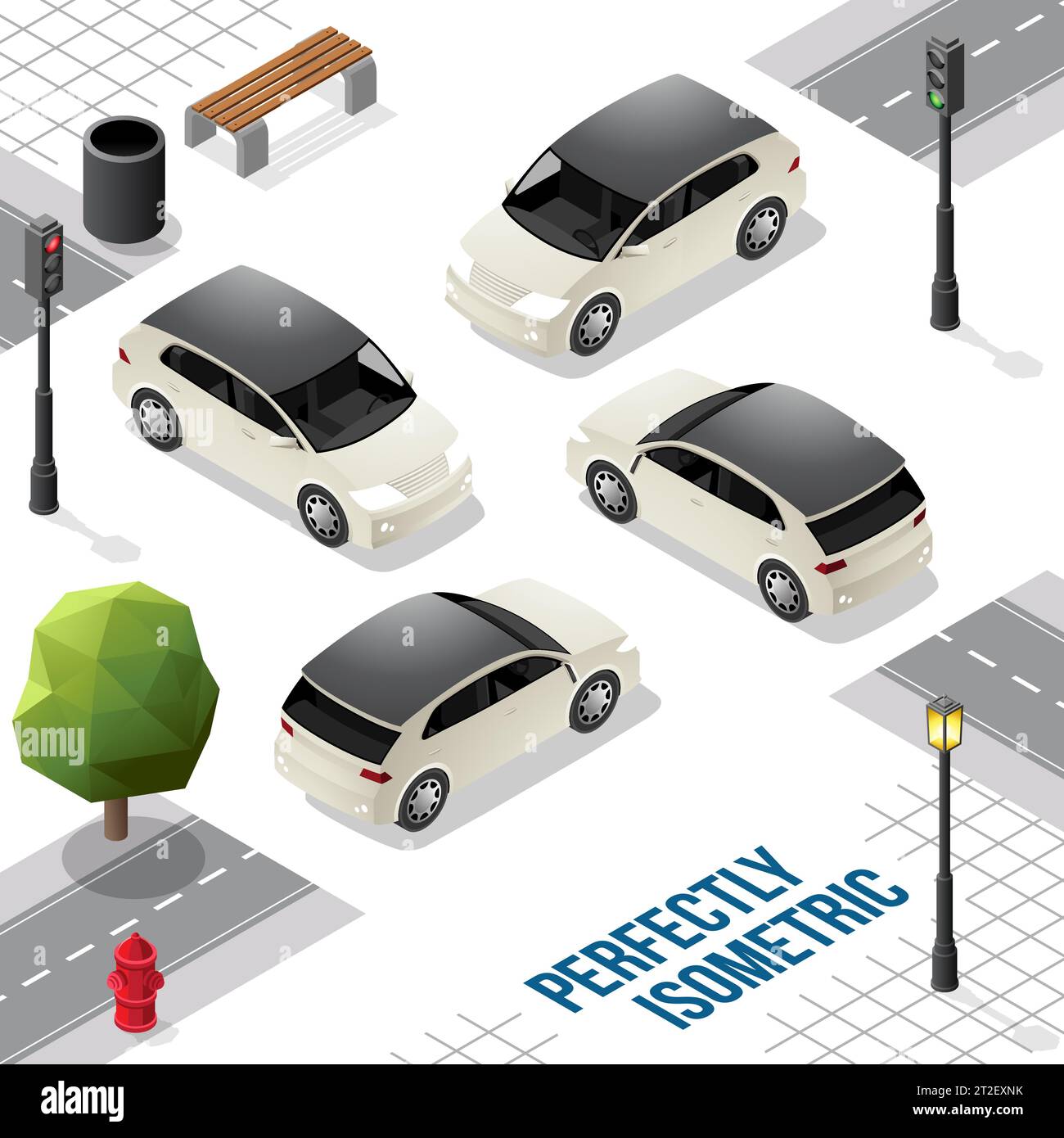 White and Black Isometric Hatchback Car from Front Back Right and Left ...