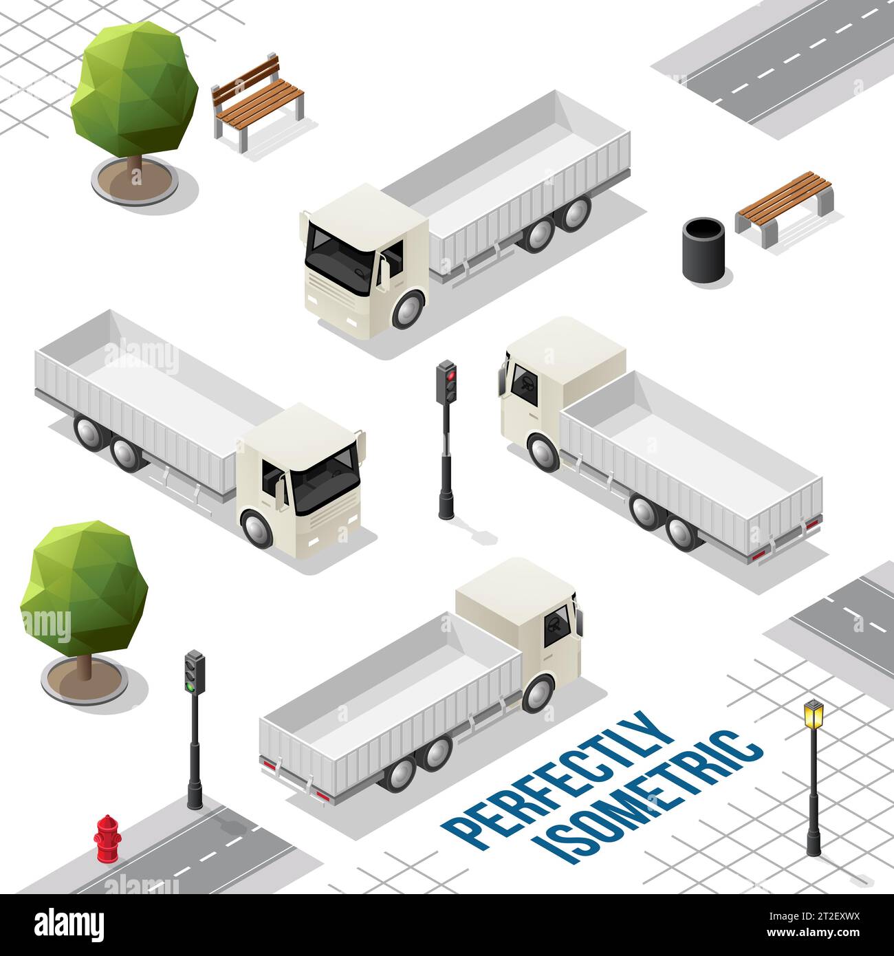 White Isometric Truck from the Front Back Right and Left Views isolated ...