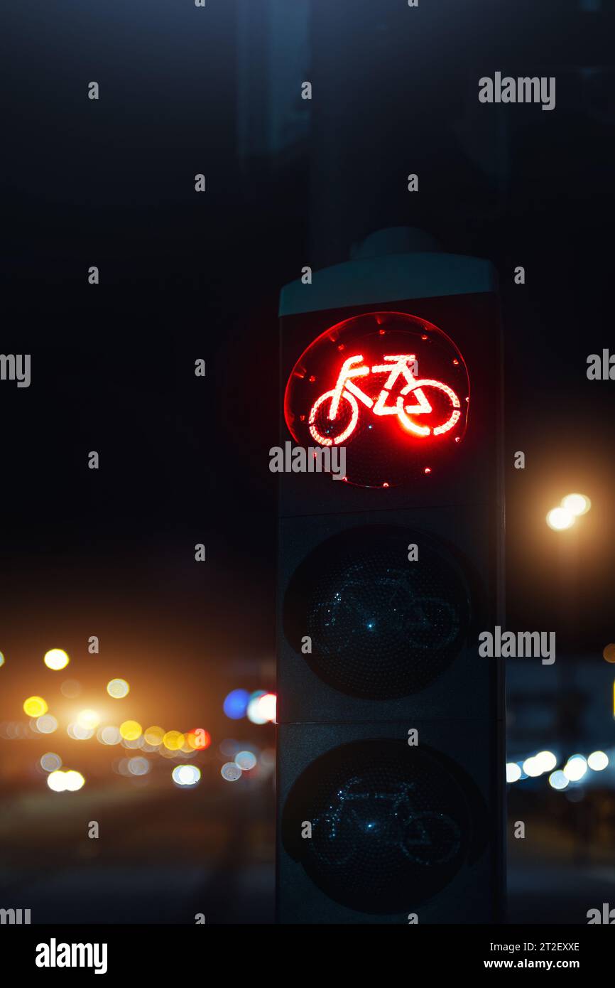 Bicycle stop red warning lamp sign on traffic light road highway ...
