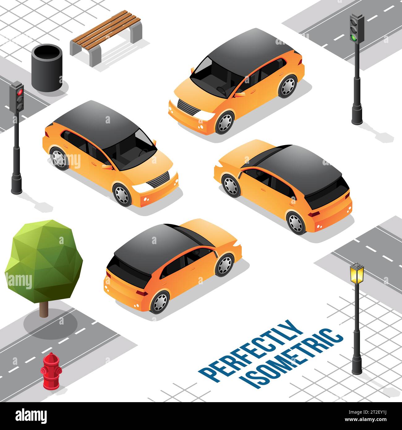 Yellow and Black Isometric Hatchback Car from Front Back Right and Left ...