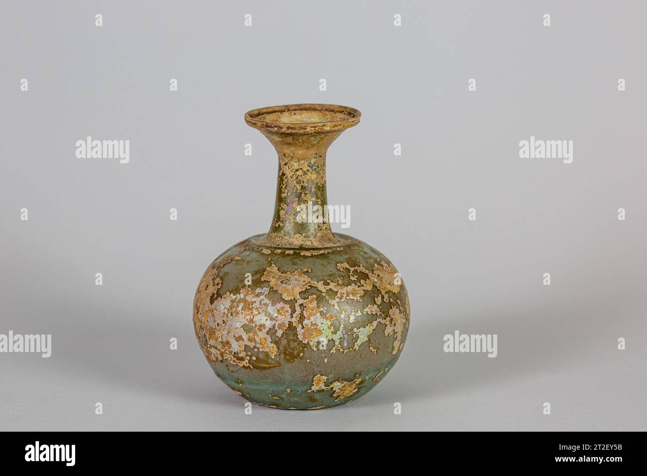 Glass flask Roman 4th century CE Translucent pale blue green.Plain ...
