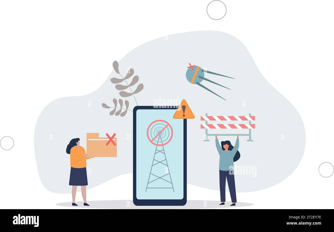 people holding folder and road barrier, antenna with exclamation mark ...