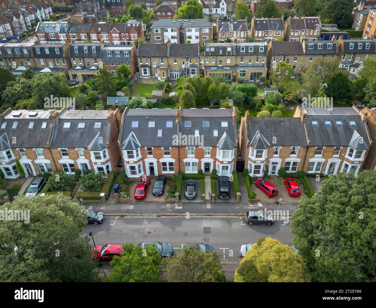 Aerial view of terraced houses in Wimbledon, south west London Stock ...