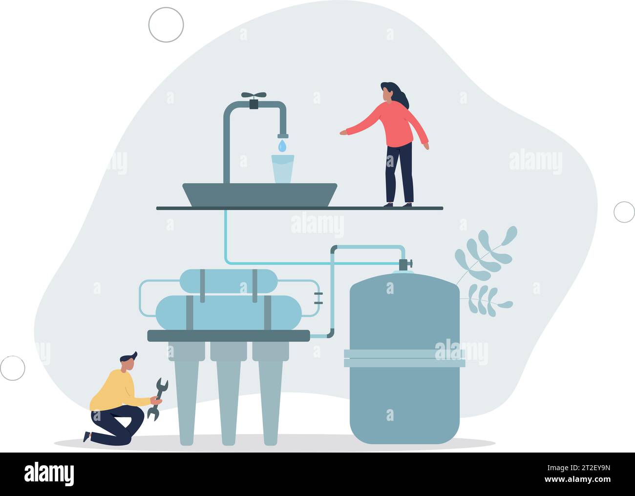 Water purification.people repair water treatment facility, test quality ...