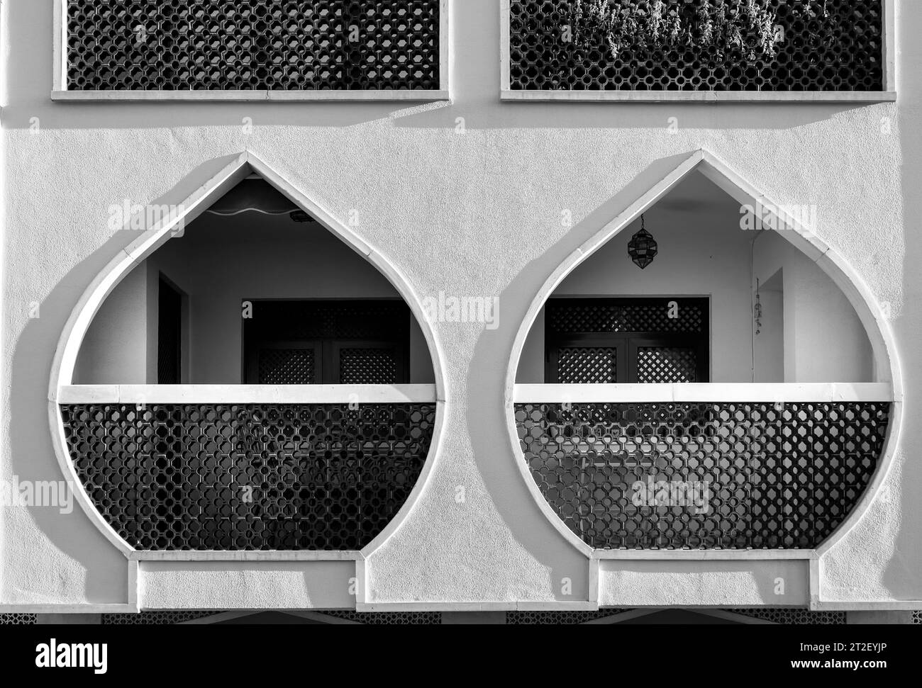 Beautiful and colorful Arab-style wooden windows at urbanization on the ...