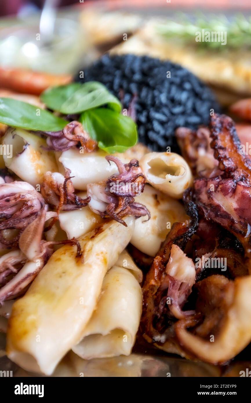 Roasted Mixed Seafood plate with Calamari Squids, prawns and Grilled ...