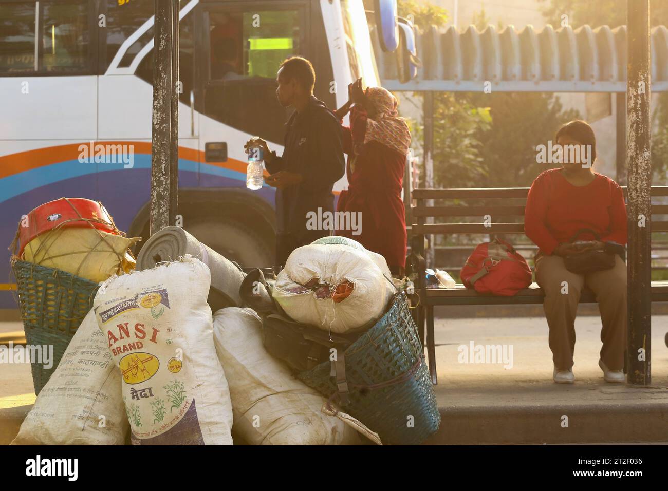 On October 19, 2023, in Kathmandu, Nepali. Women with their sack bags ...