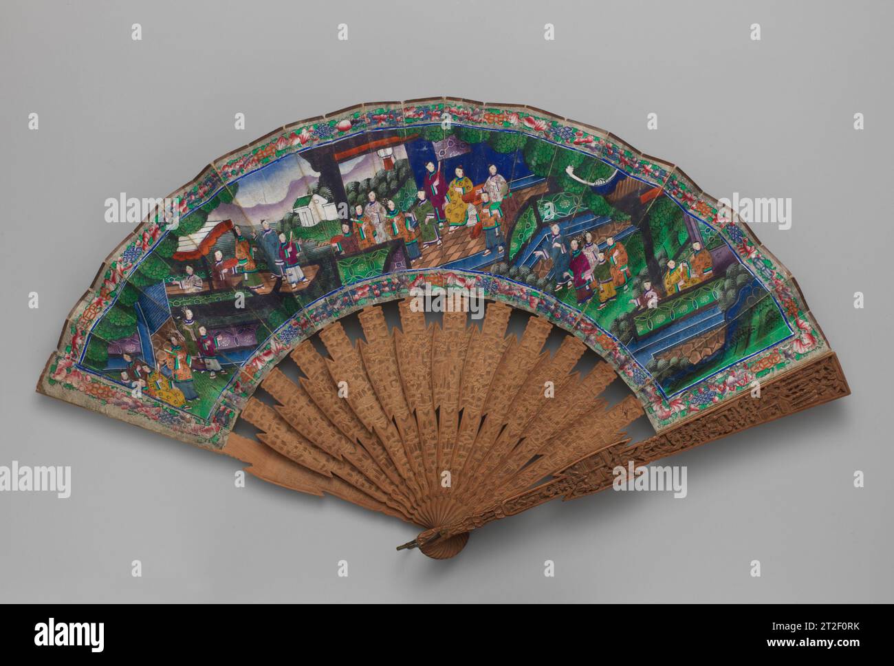 Folding Fan with Scene of Figures in a Courtyard Garden Chinese, for ...