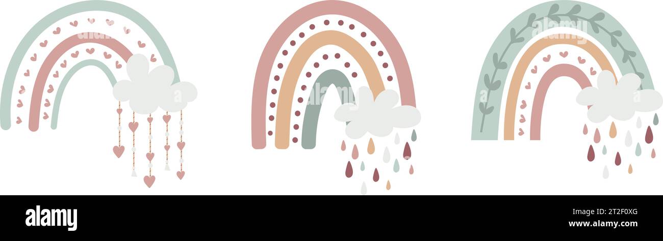 Boho baby rainbow set. Boho color rainbow for your project Stock Vector ...