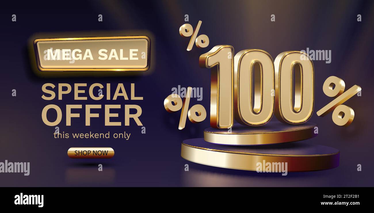 Mega sale, 100 special offer banner. Golden sign board promotion ...