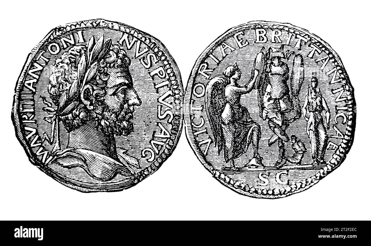 Copper coins of Roman Emperor Antonius Pius, commemorative of his ...