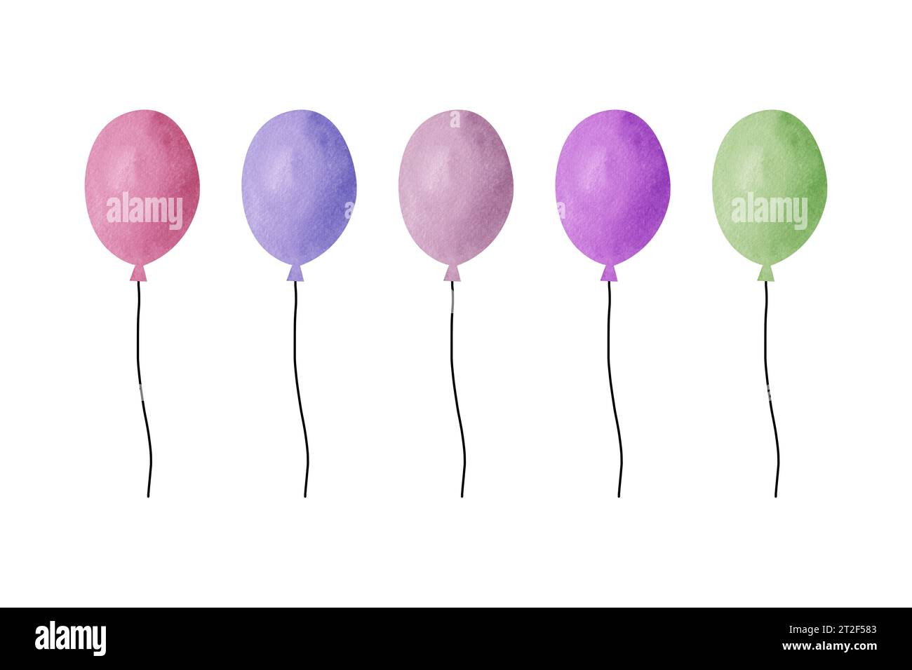 Hand drawn watercolor set of helium balloons. Ballon illustration of ...