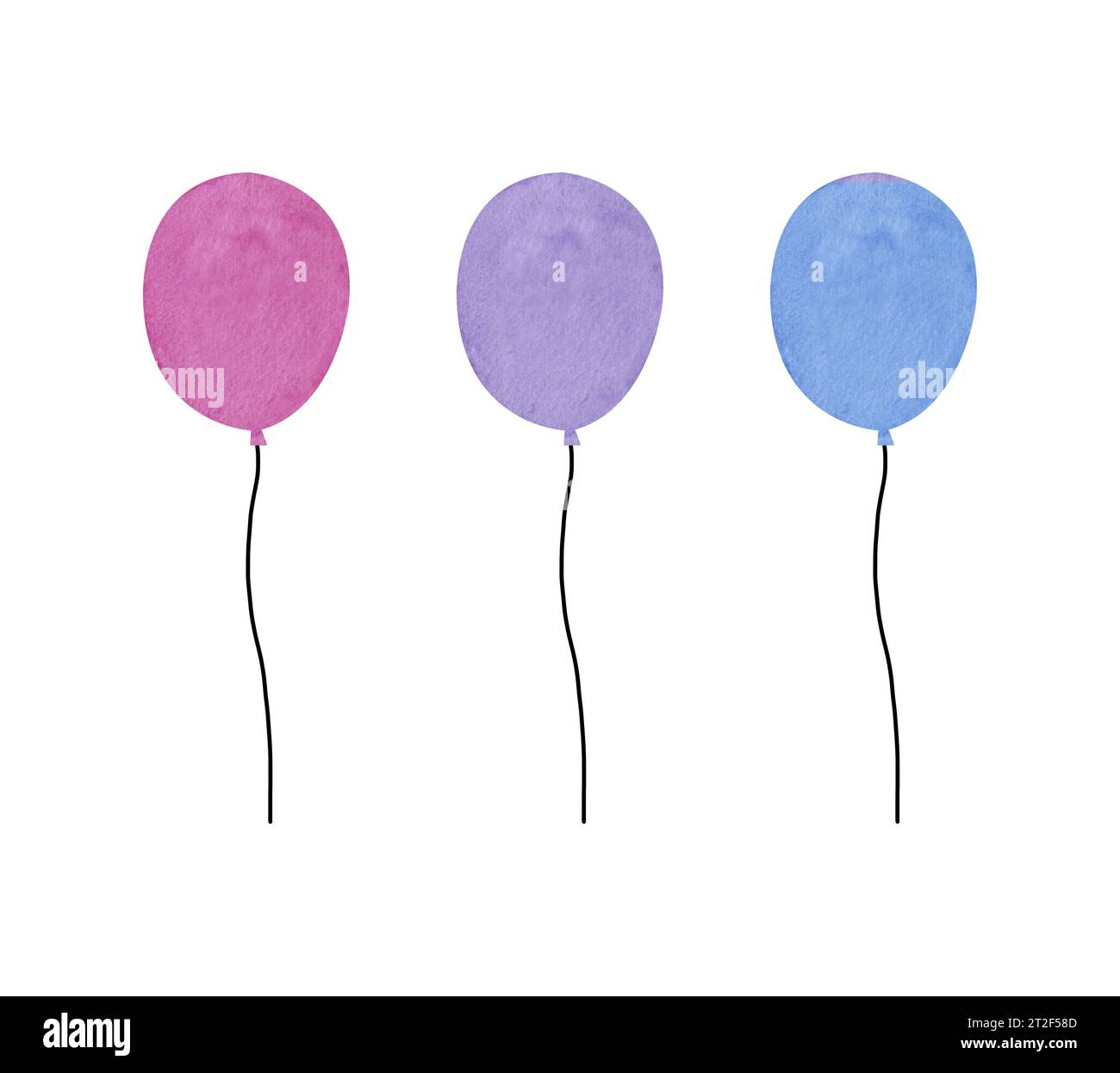 Set of watercolor balloons ( violet, blue, purple) isolated on white ...