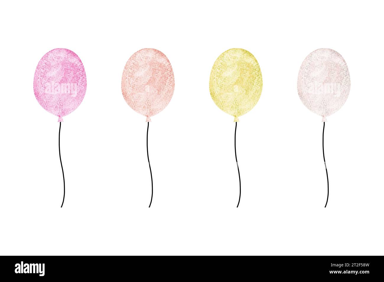Watercolor collection of colorful party balloons of colors: pink, light ...