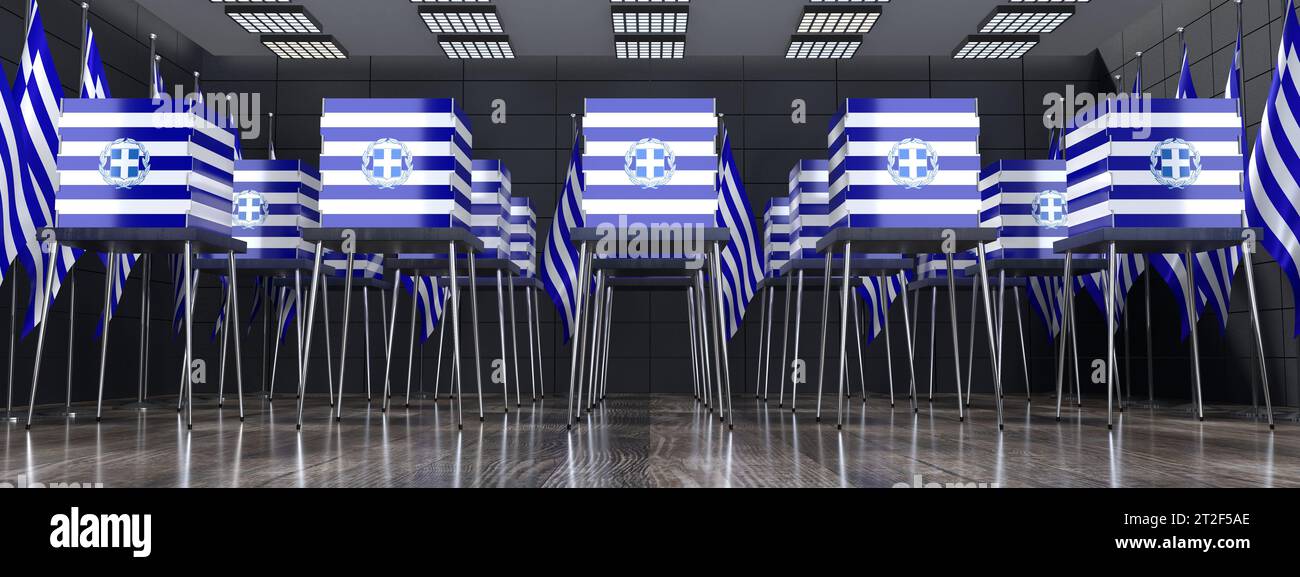 Greece - polling station and voting booths with coat of arms - election ...