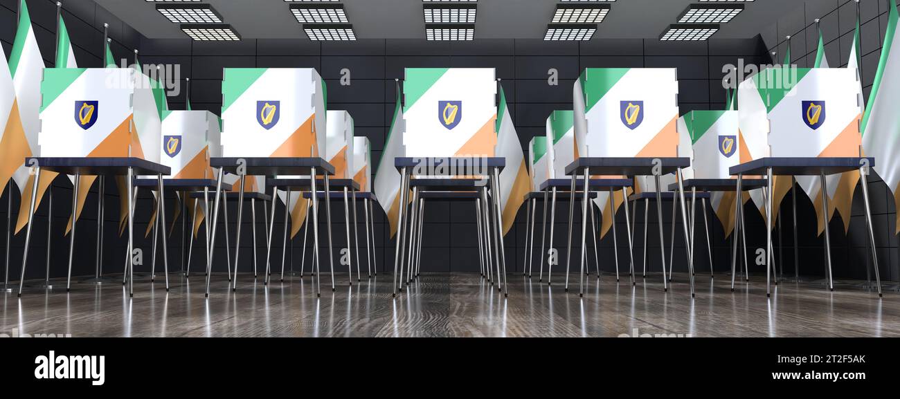 Ireland - polling station and voting booths with coat of arms ...