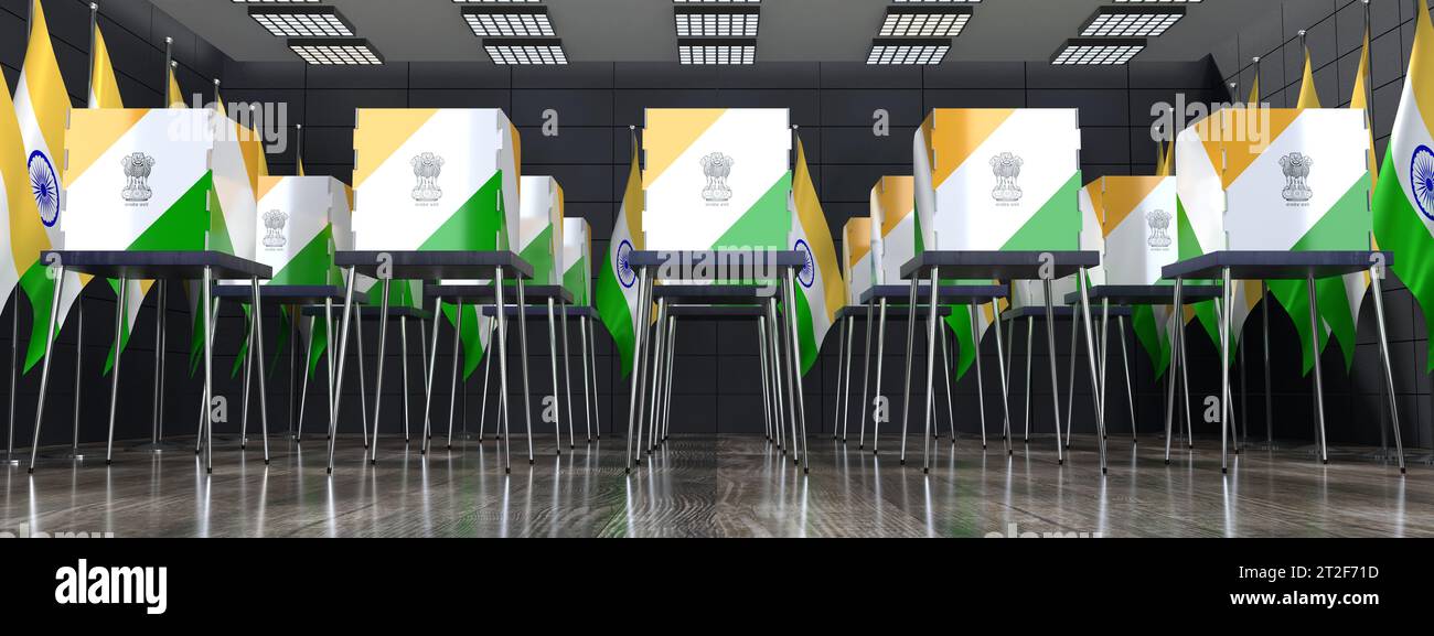 India - polling station and voting booths with coat of arms - election ...