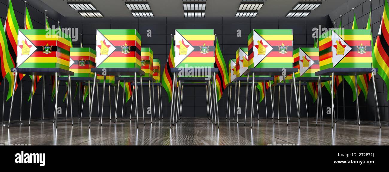 Zimbabwe - polling station and voting booths with coat of arms ...