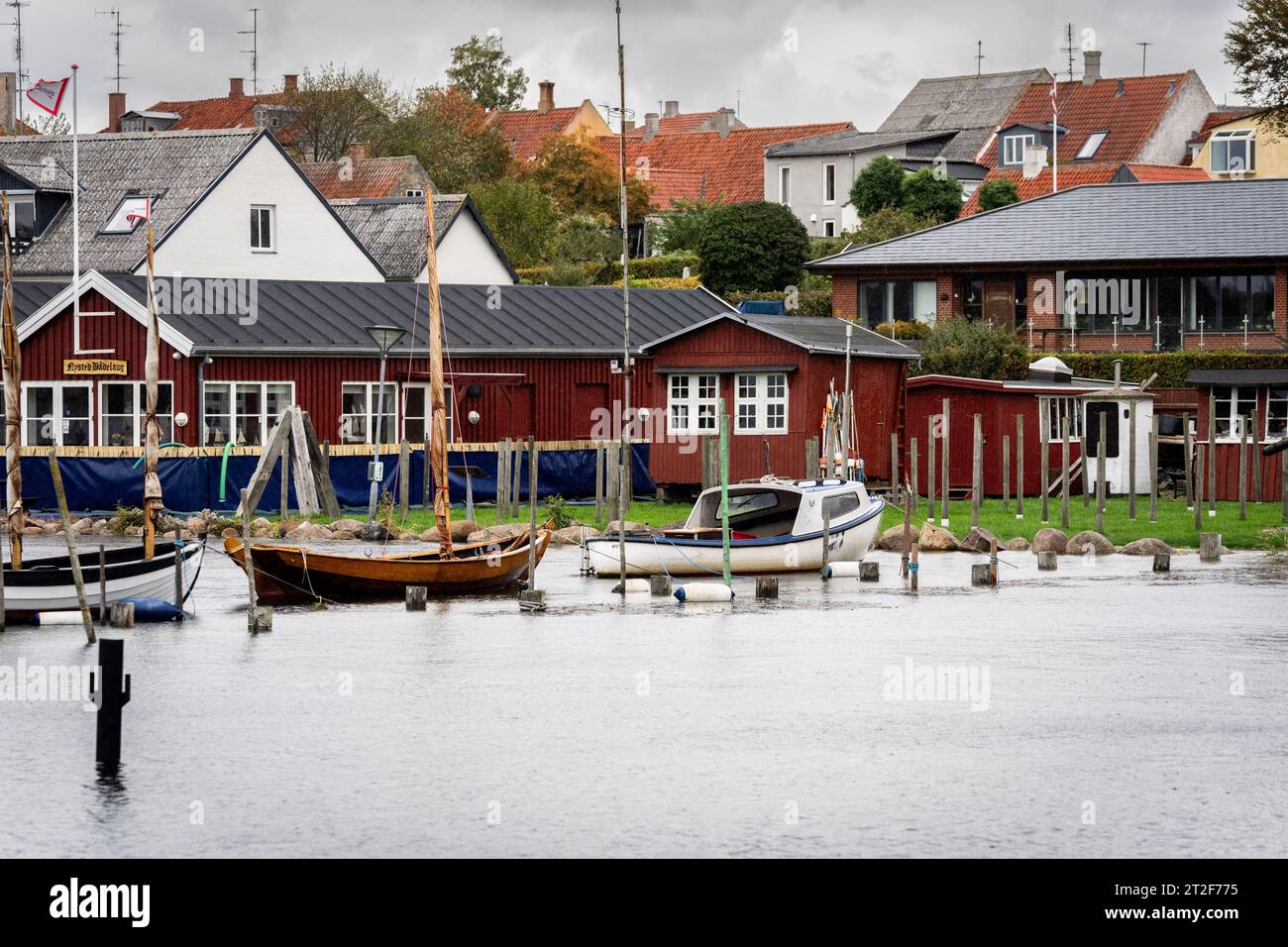 Increased water level at the harbor in Nysted on Lolland, Thursday 19 ...